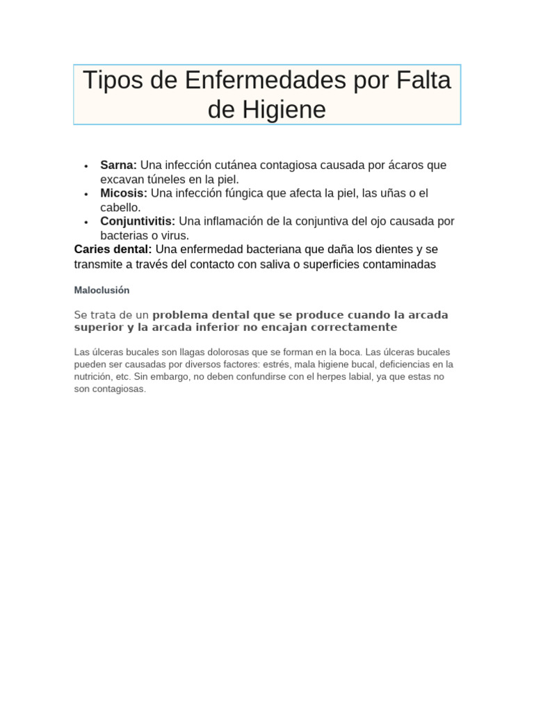 Enfermedades por Mala Higiene Personal | PDF