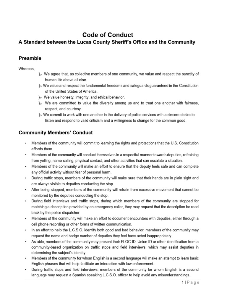 Lucas County Sheriff's Office Code of Conduct | PDF | Police | Taser
