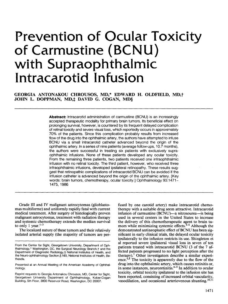 Prevention of Ocular Toxicity of Carmustine (BCNU) | PDF | Intravenous Therapy | Chemotherapy