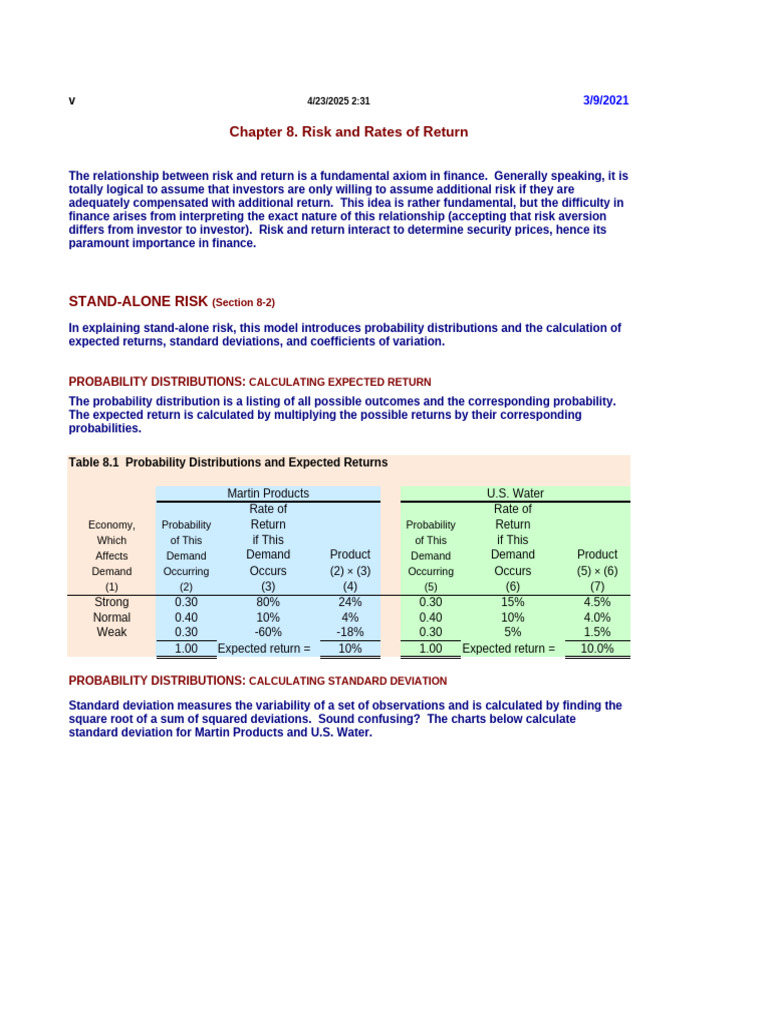 EFM5, CH 08 (Risk), Chapter Model 2021 | PDF | Standard Deviation | Financial Risk