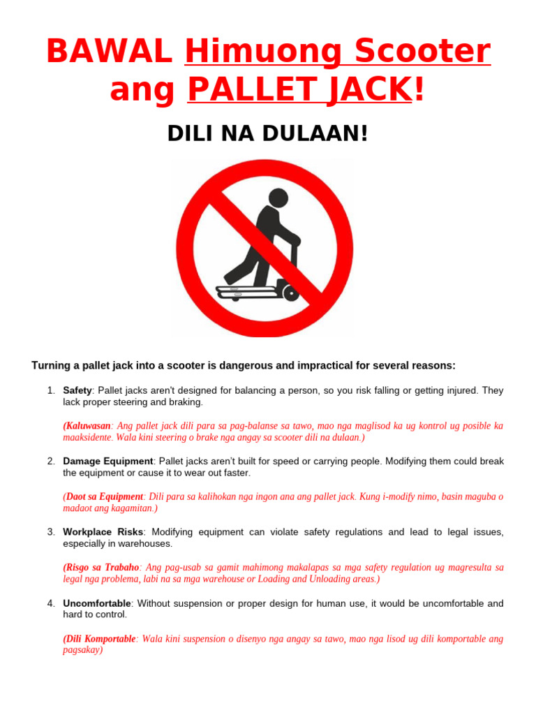 BAWAL Himuong Scooter Ang PALLET JACK Sign | PDF