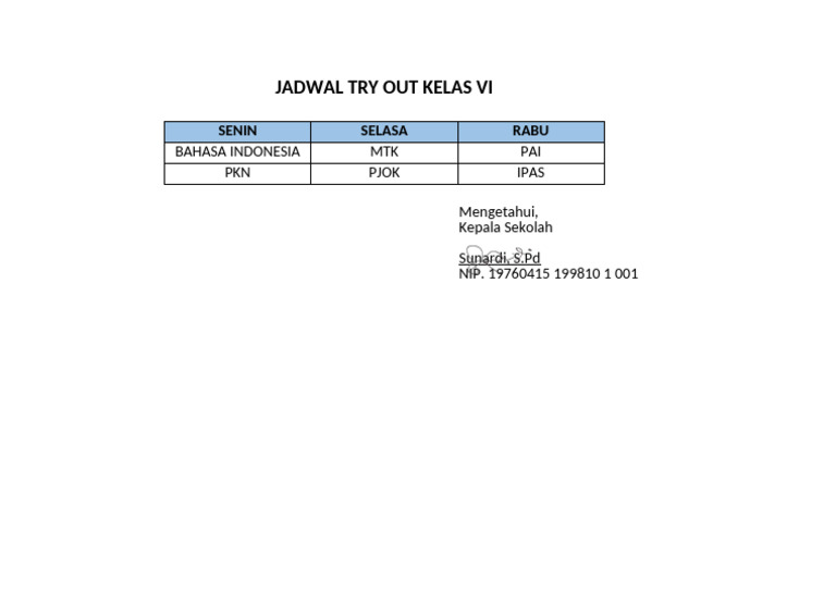 Jadwal Try Out | PDF