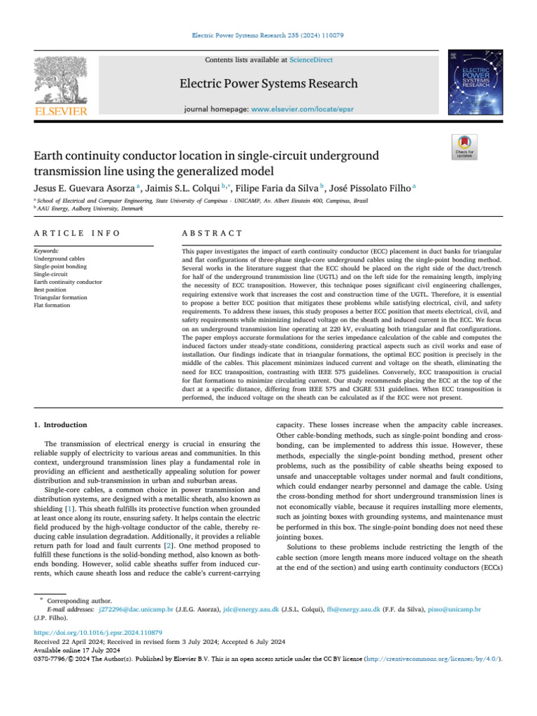 Earth Continuity Conductor Location in Single-Circuit Underground | PDF ...