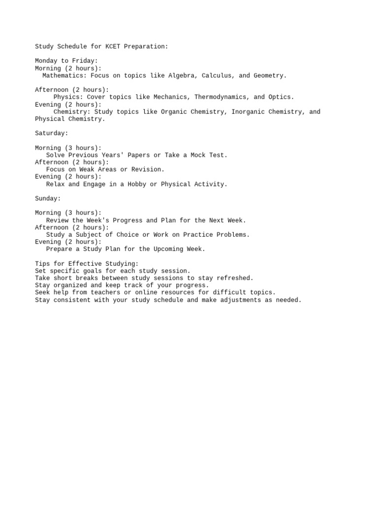 KCET Study Schedule and Tips | PDF