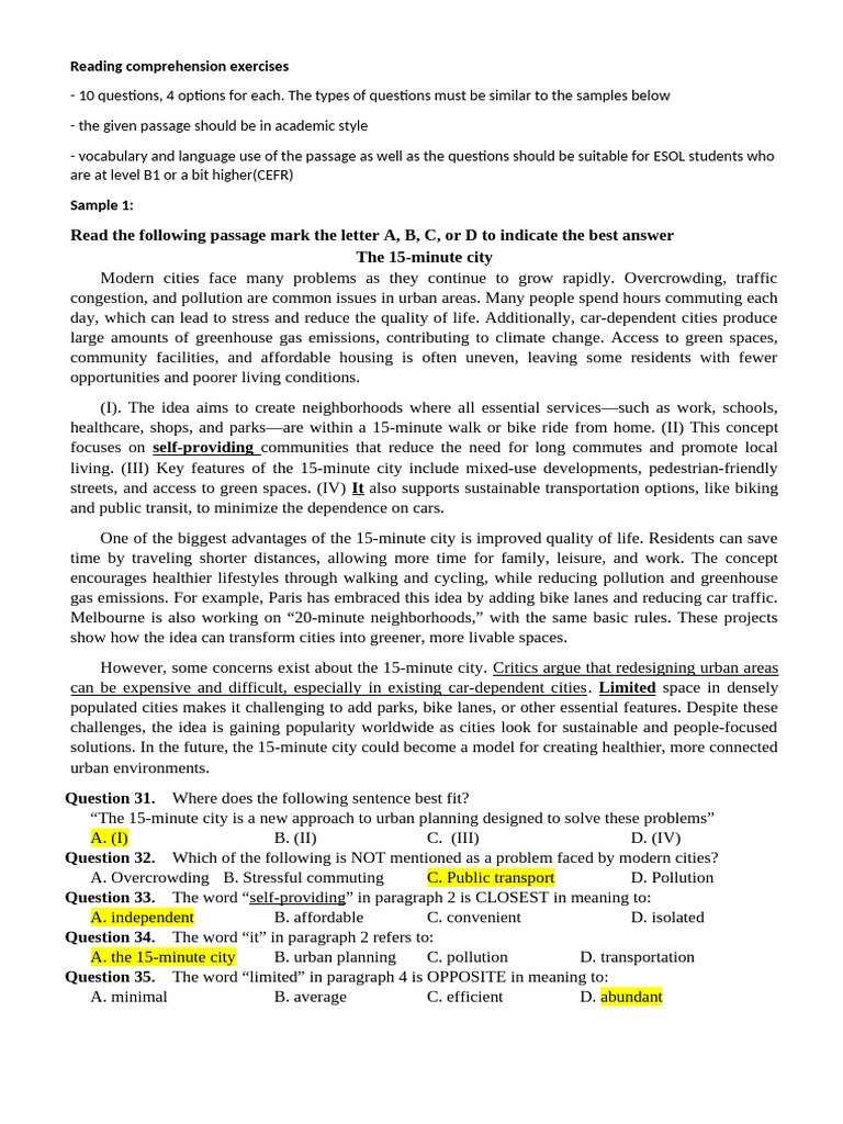 Reading Comprehension Exercises - BLOCK 5 (31-40) | PDF | Asean Free ...