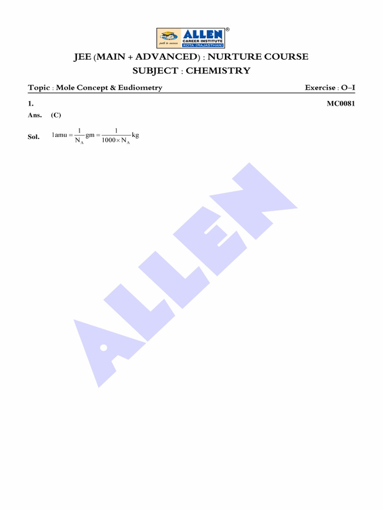 Mole Concept Exercise Solution 3 Pdf