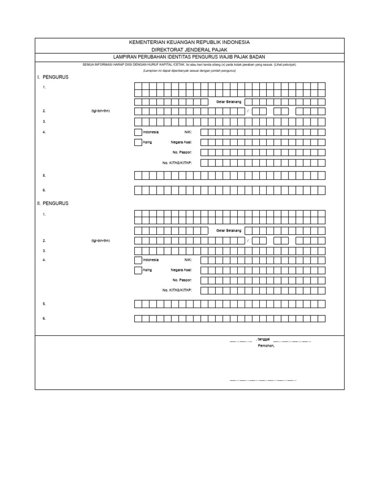 Formulir Perubahan Data Badan - XLSX - Lampiran Pengurus Badan | PDF