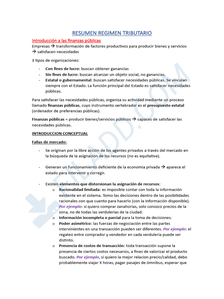 Resumen Regimen Tributario | PDF | Impuestos | Presupuesto
