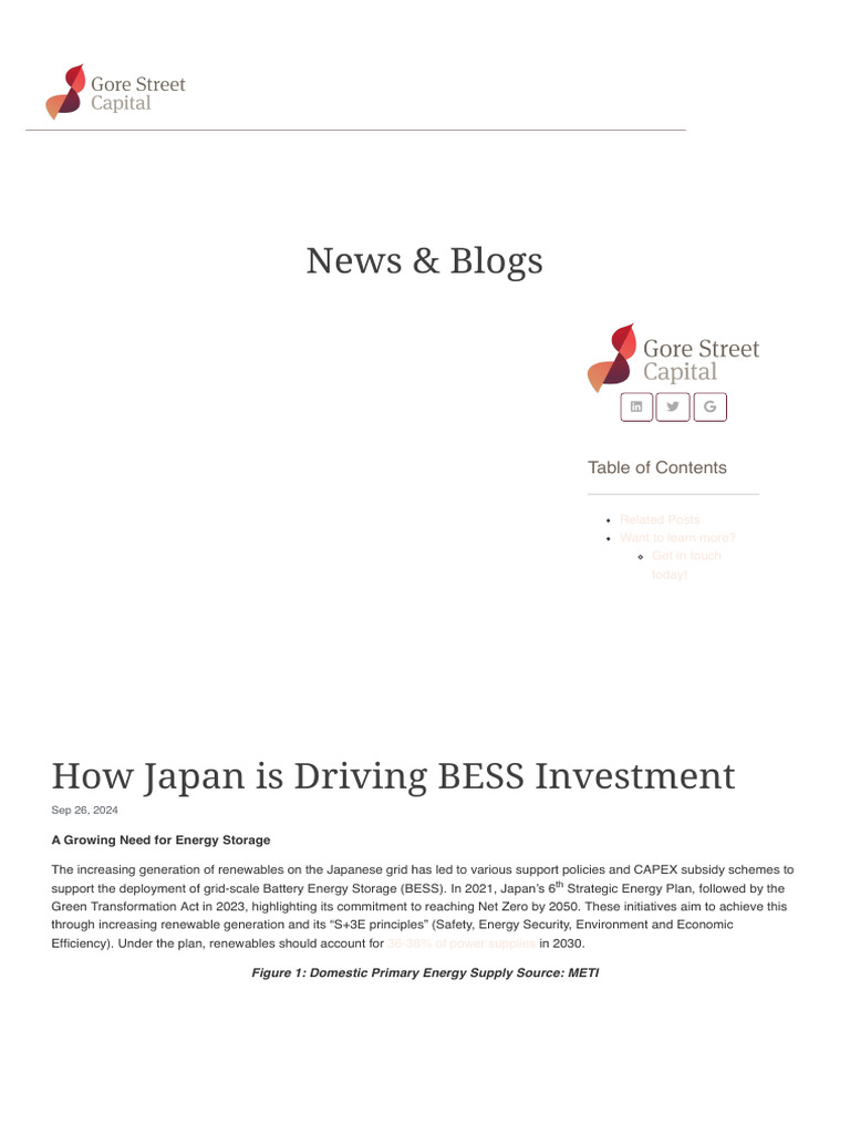 News & Blogs How Japan Is Driving BESS Investment | PDF | Renewable ...