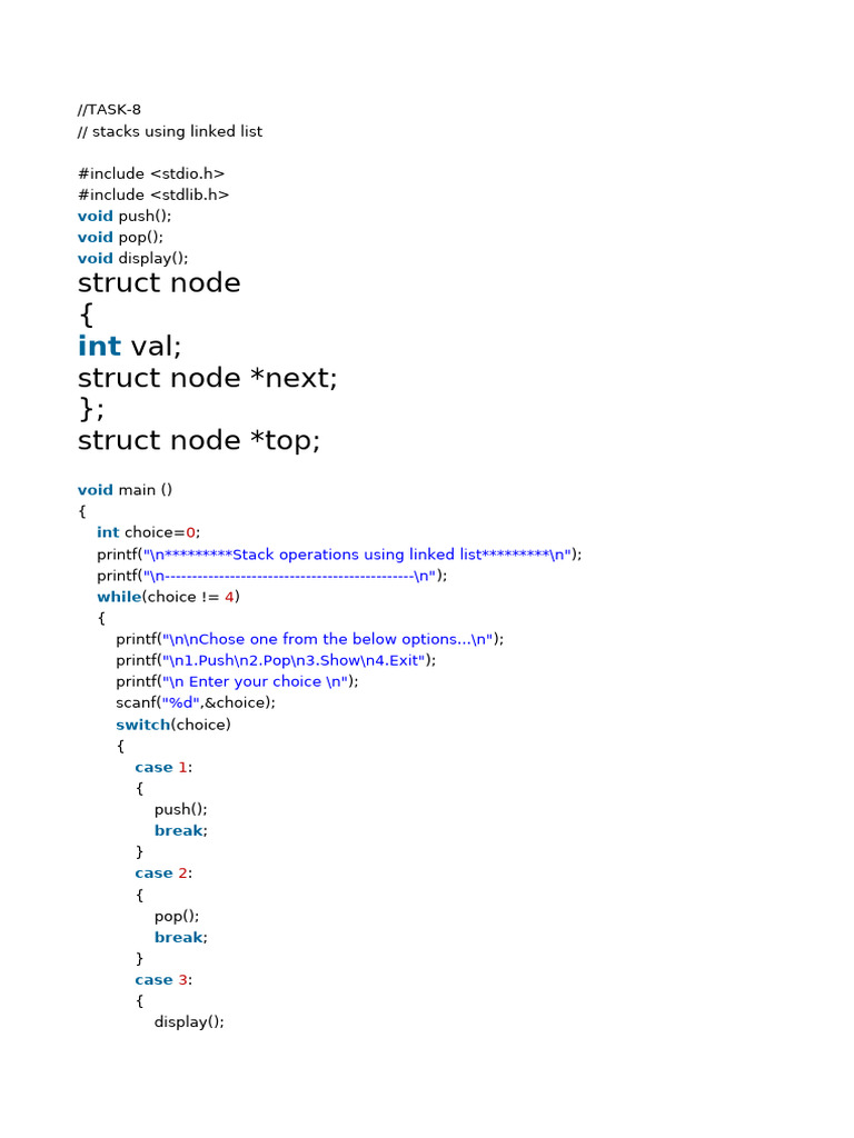Task-8-Stacks Using Linked List | PDF