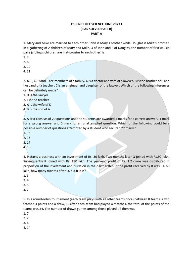 CSIR NET Life Science June 2023 Solved Paper | PDF | Bacteriophage ...
