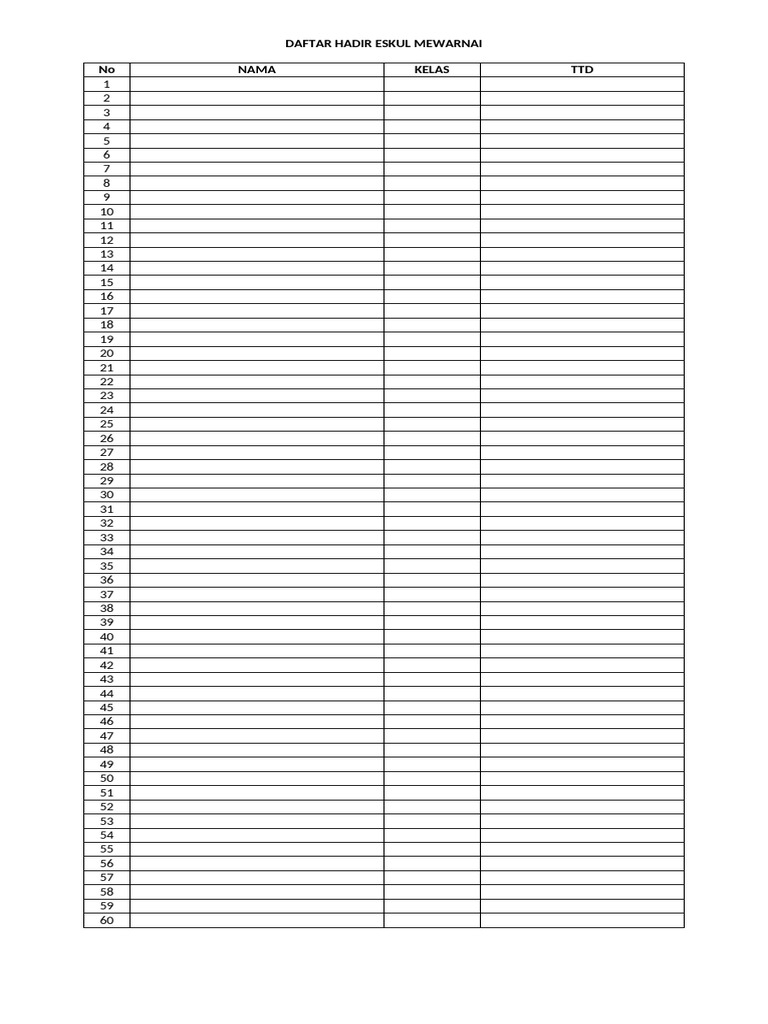 Daftar Hadir Eskul Mewarnai | PDF