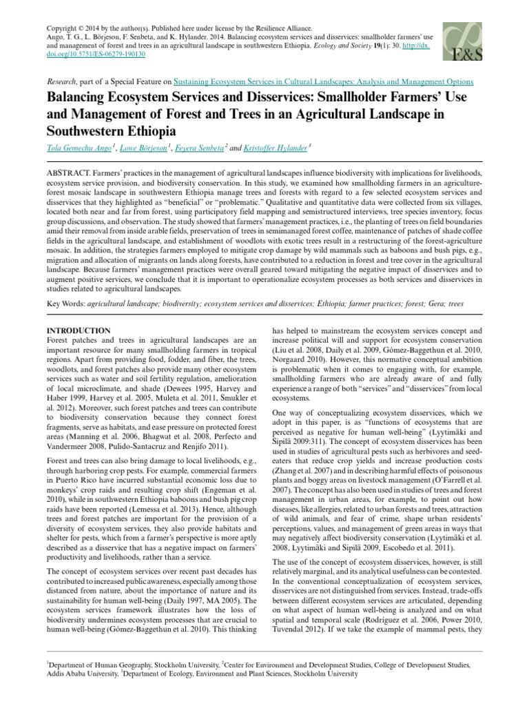 Balancing Ecosystem Services and Disservices | PDF | Biodiversity | Forests