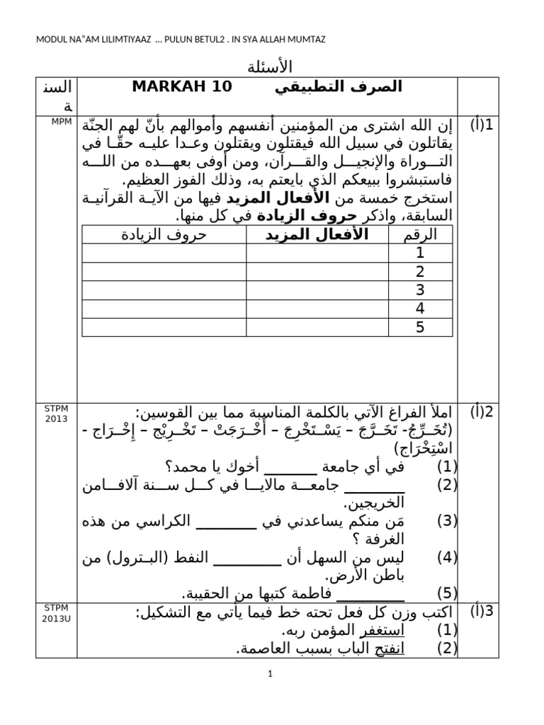 modul bahasa arab sem 2 SMKA | PDF