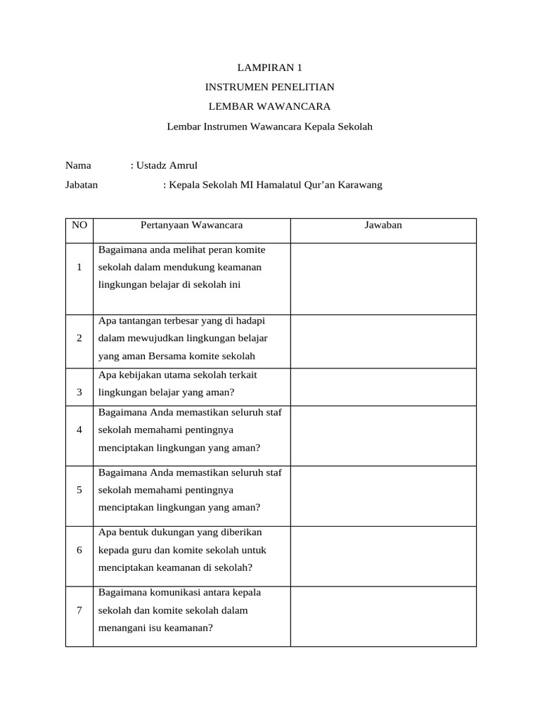 Tabel Instrumen Wawancara | PDF