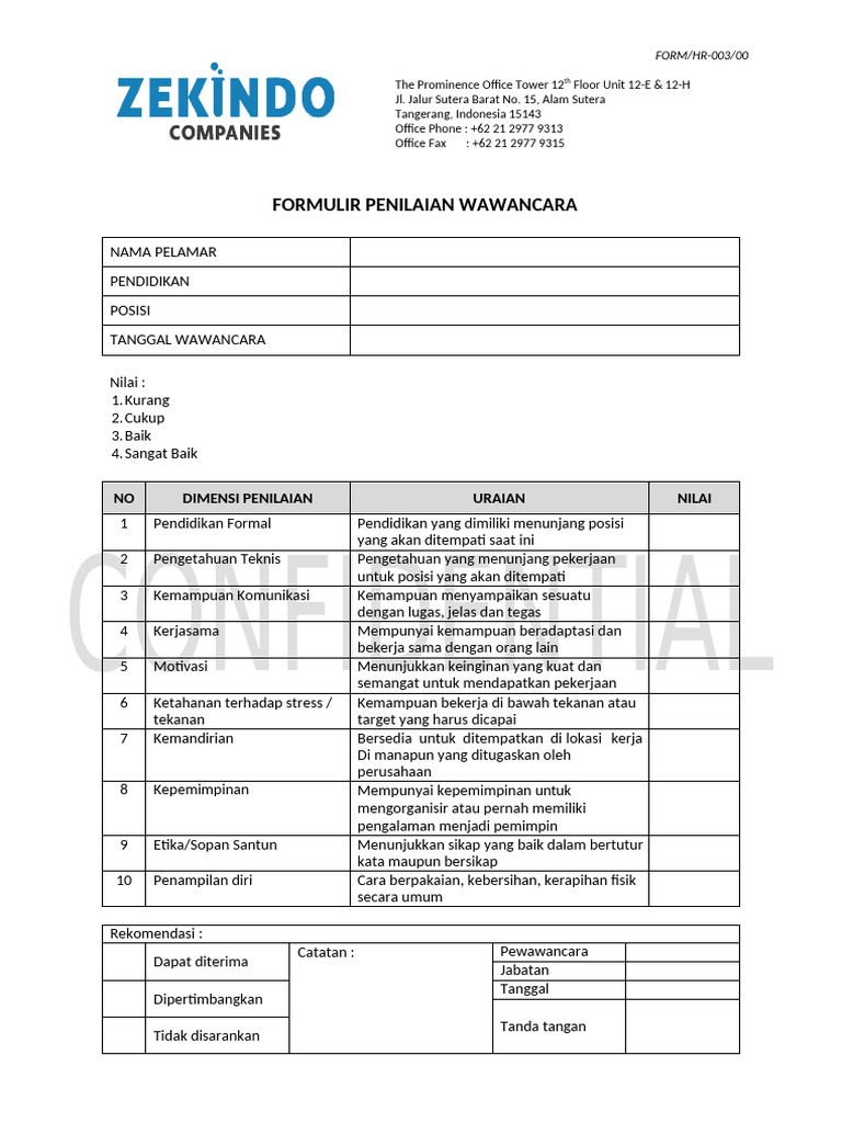 Form Penilaian Interview Karyawan Baru | PDF