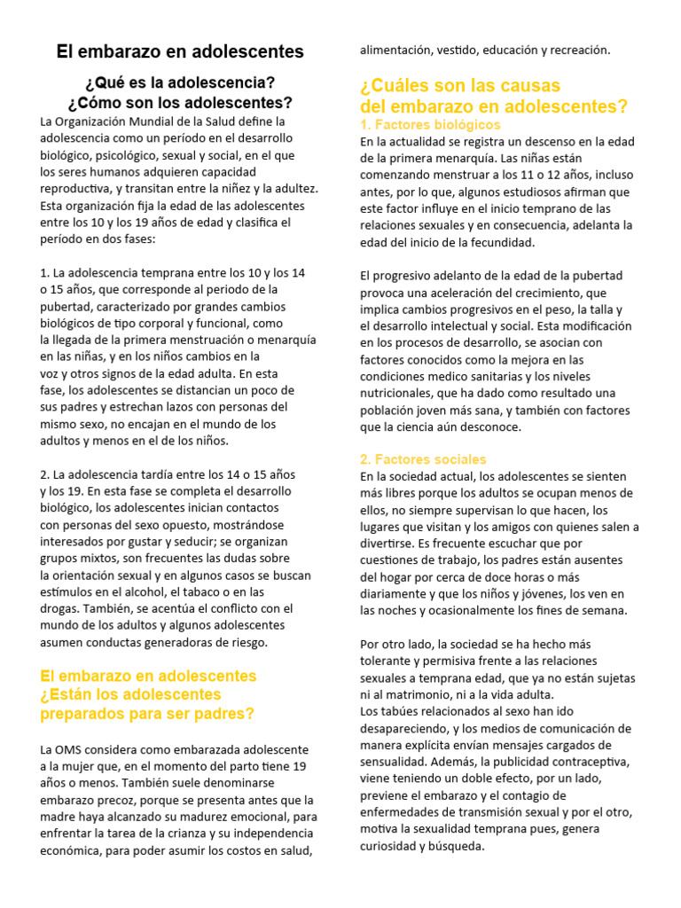 Embarazo en Adolescentes | PDF | Adolescencia | Pubertad