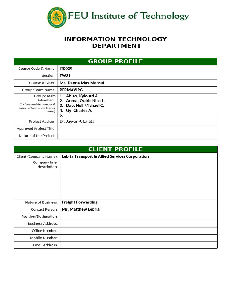 Group and Client Profile | PDF