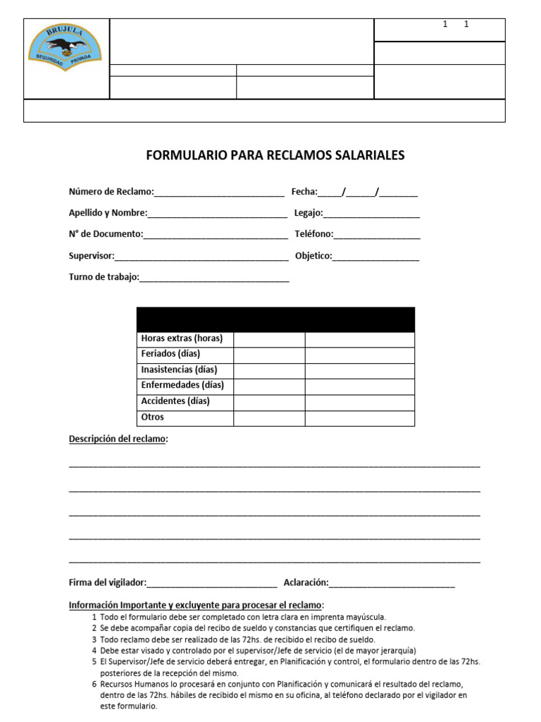 Formulario de Reclamos Salariales RRHH | PDF