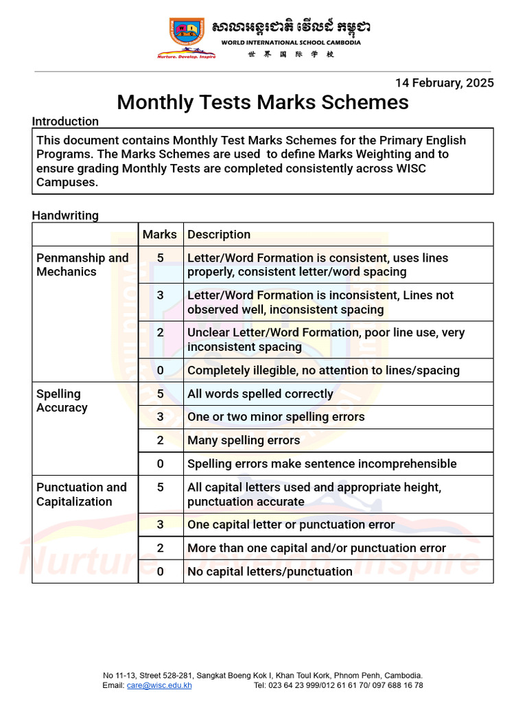 Monthly Test Marks Schemes for English | PDF | Human Communication ...