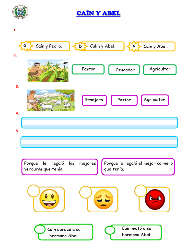Ficha de Religión - Preguntas de Caín y Abel 2º | PDF