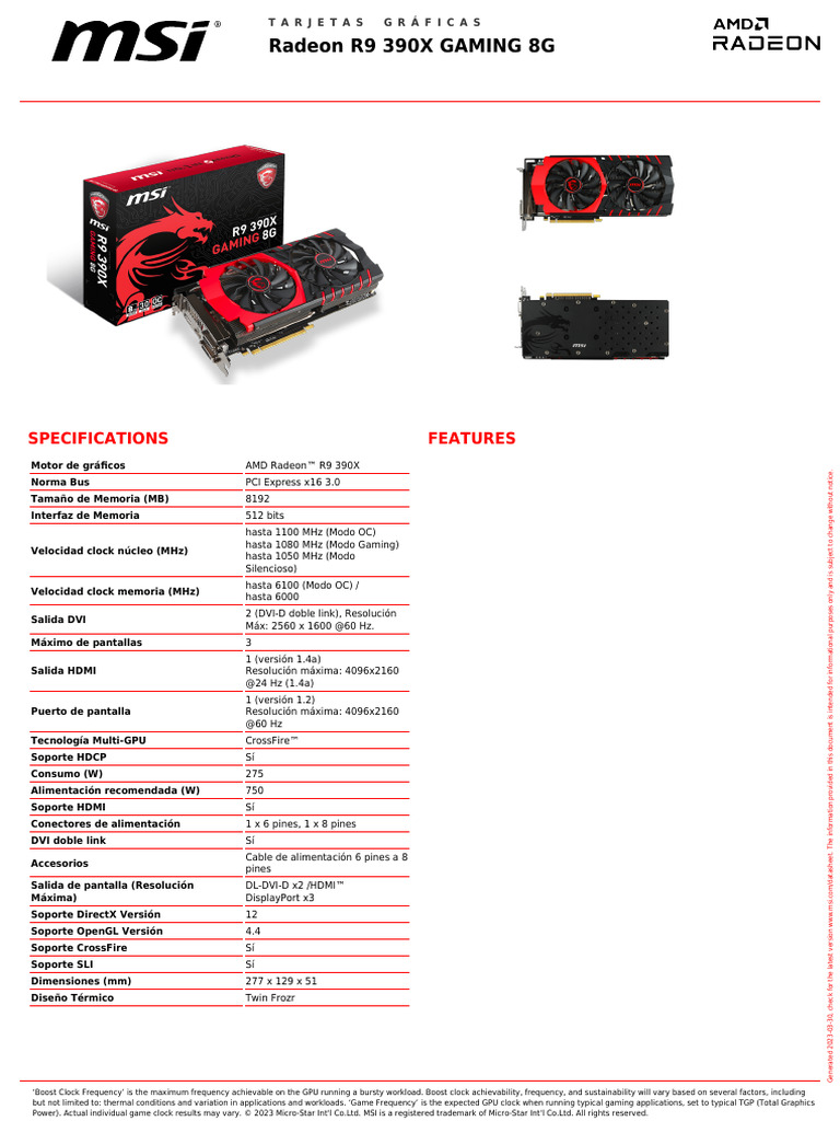 R9 390X Gaming 8G | PDF | Hdmi | Hardware de la computadora