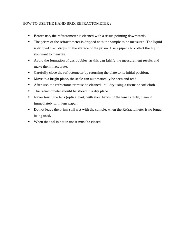 How to Use a Hand Brix Refractometer | PDF