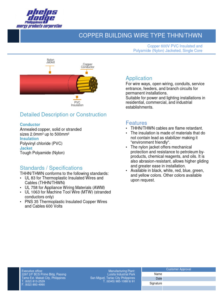 PHELPS DODGE Normal THHN | PDF | Electrical Wiring | Electrical Components