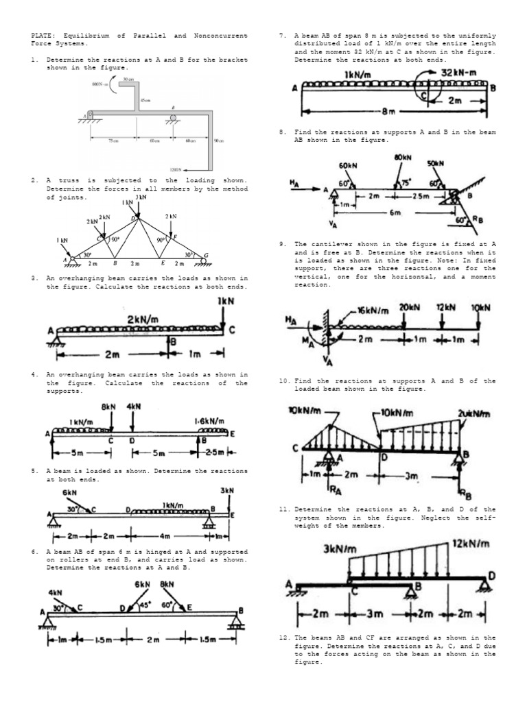 Plate Equilibrium of Parallel and Nonconcurrent | PDF | Beam (Structure) | Truss