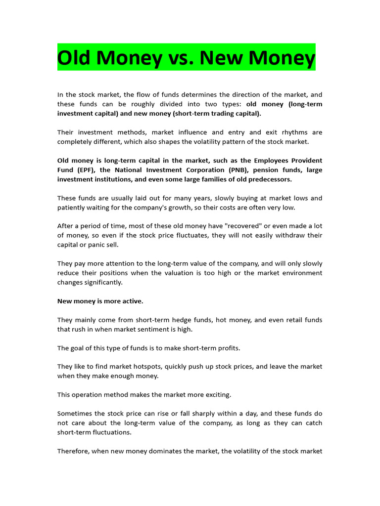 Old vs New Money in Stock Markets | PDF | Investing | Stocks