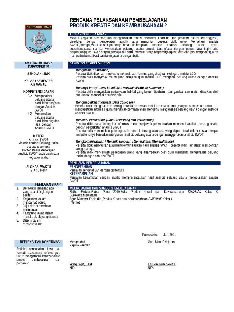 Rpp Pkk Xi 2021 Analisis Swot | PDF