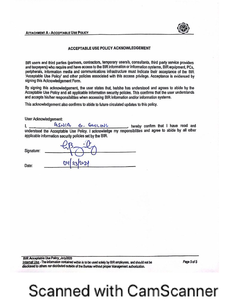 Bir Acceptable Use Policy | PDF