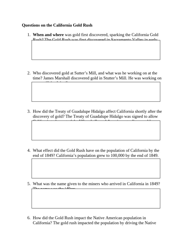 Copy of Questions on the California Gold Rush | PDF