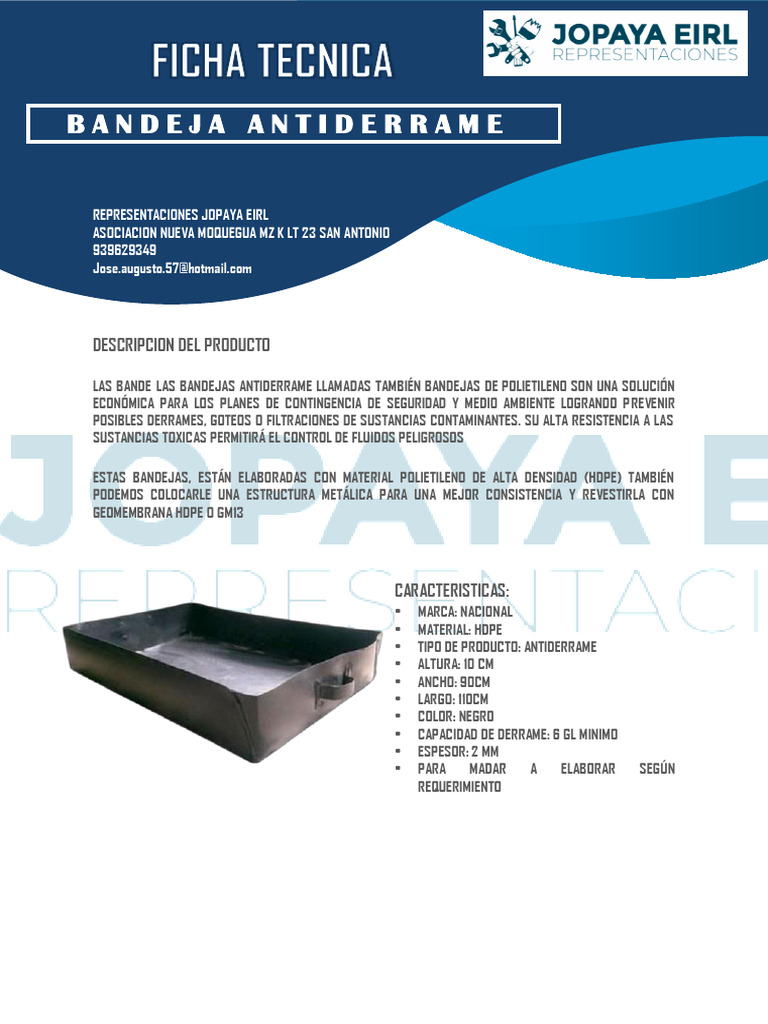 Bandeja Antiderrame Hdpe Ficha Tecnica | PDF