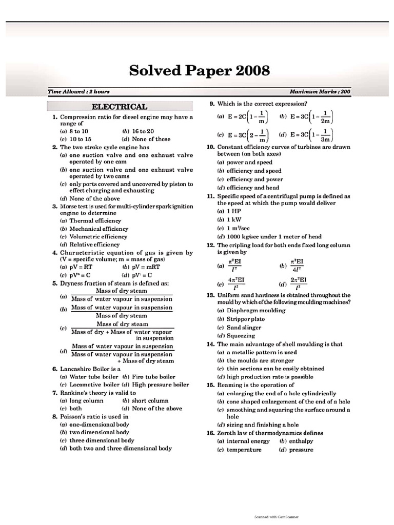 SSC Je 2008 Electrical Mechanical Paper 1 Solution | PDF