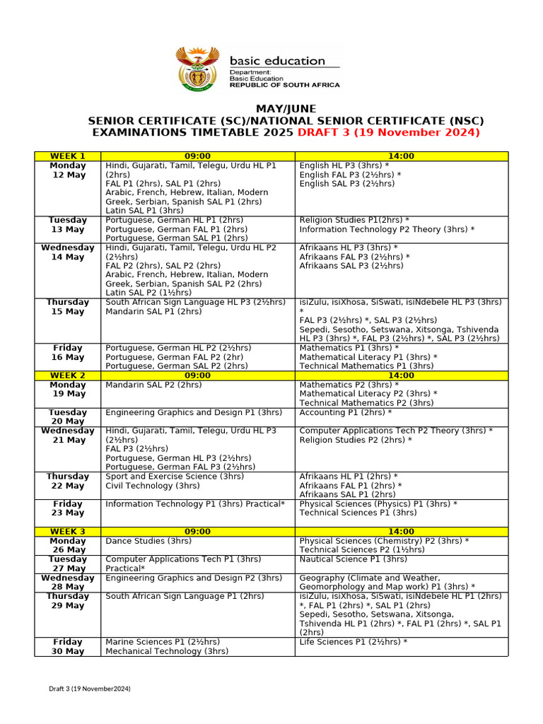 2025 NSC May/June Exam Timetable | PDF