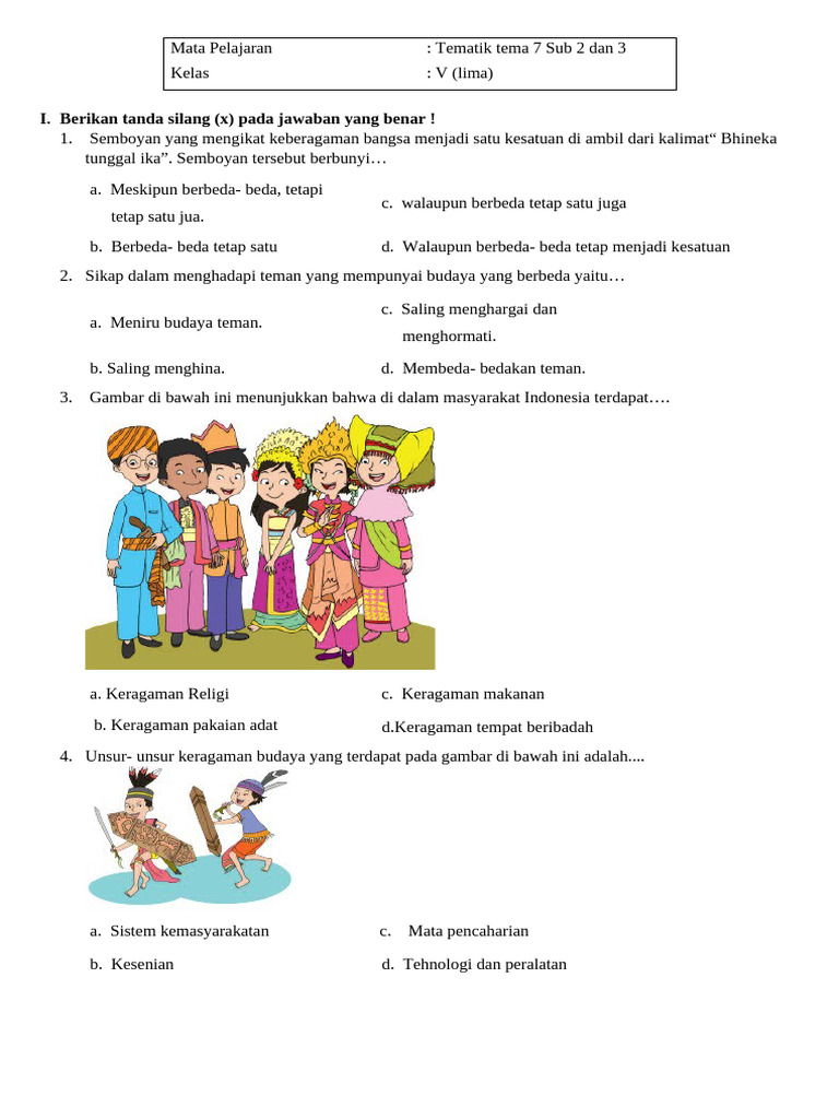 Soal PTS Kelas 5 Tema 7 Sub 2 Dan 3 | PDF