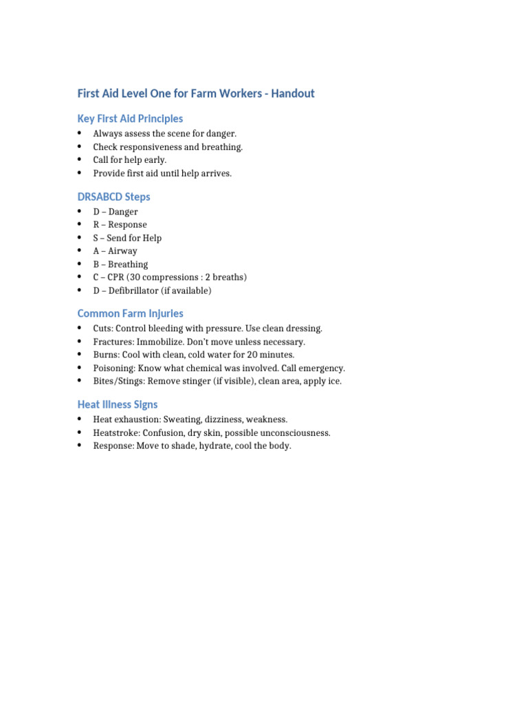 First Aid Farm Workers Handout | PDF