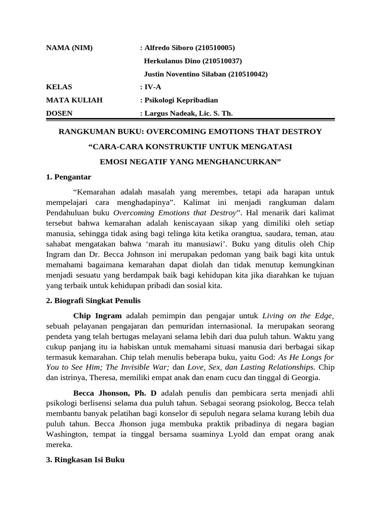 Ringkasan Buku Overcoming Emotions That | PDF