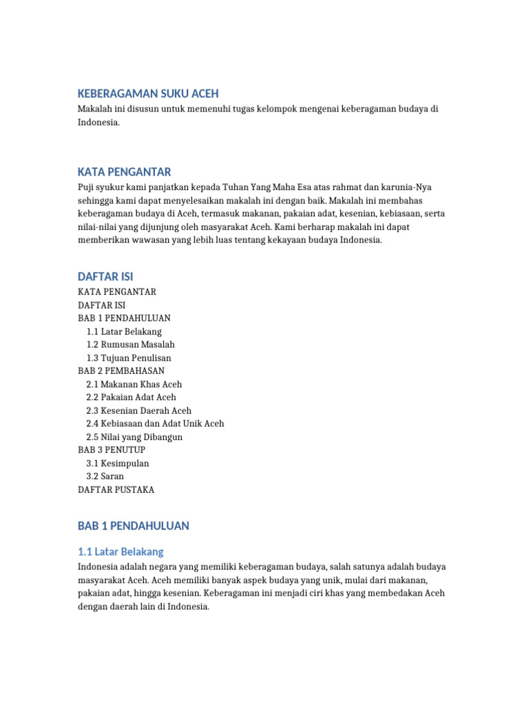 Makalah Keberagaman Suku Aceh | PDF