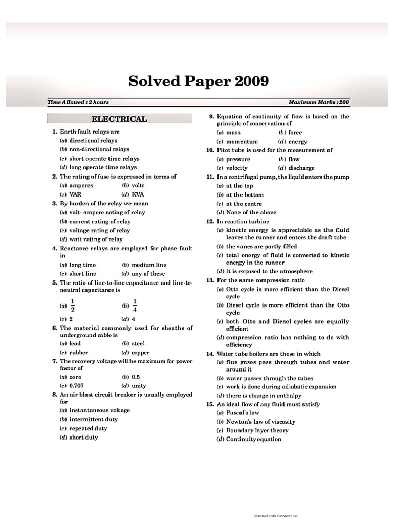 SSC Je 2009 Electrical Mechanical Paper 1 Solution | PDF