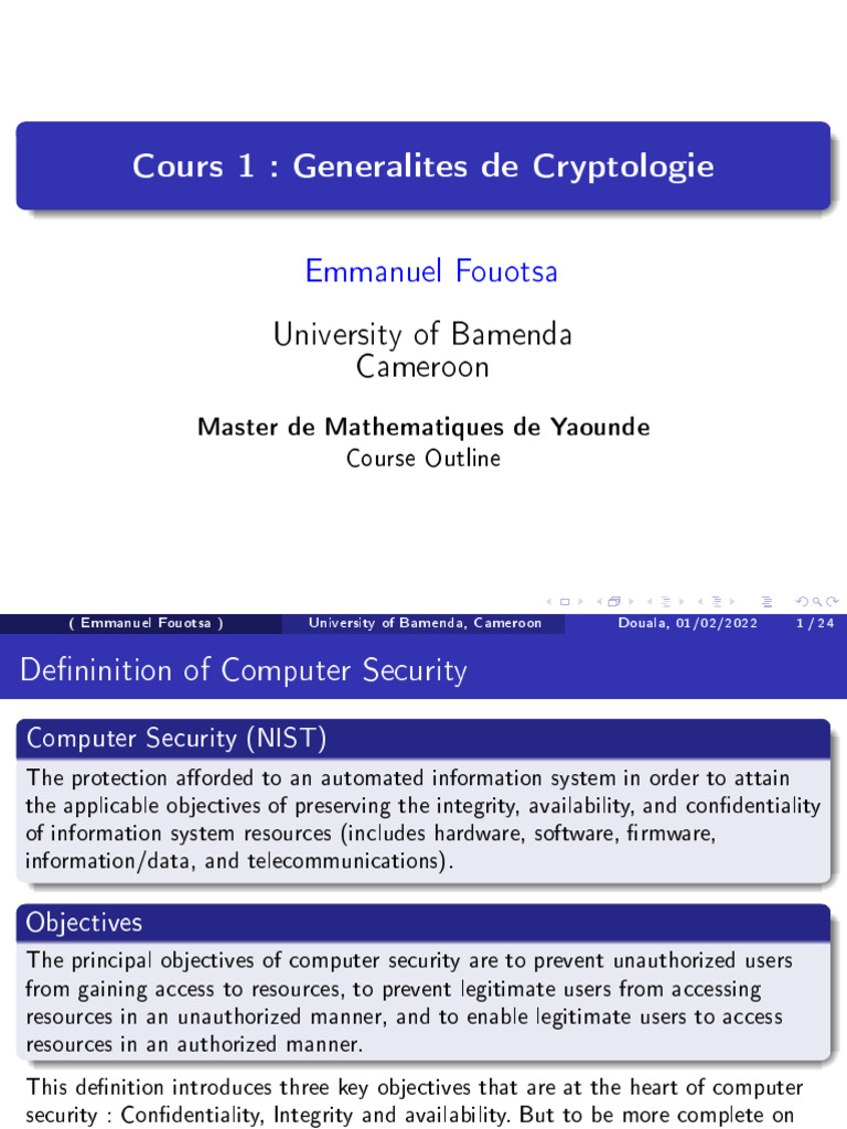 Crypto Chap1 Generalities | PDF | Cryptography | Cryptanalysis