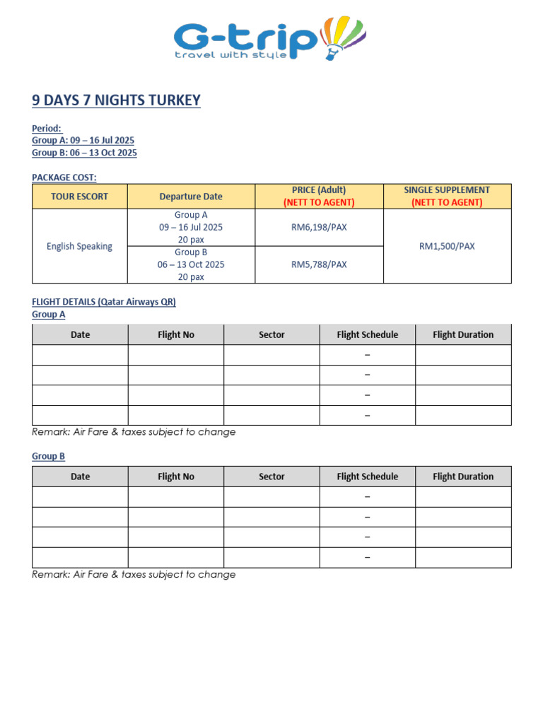 9D7N Turkey (Jul & Oct 2025) | PDF | Istanbul
