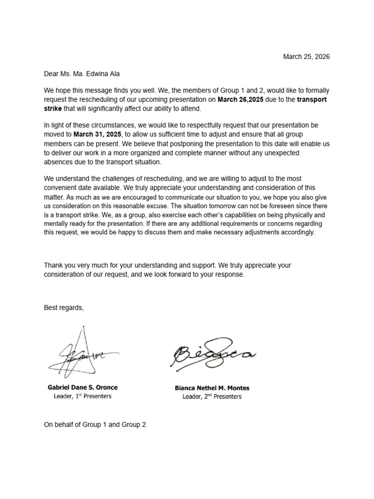 Rescheduling of Presentation | PDF