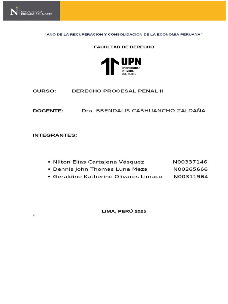 Carátula UPN Derecho Procesal Penal II | PDF