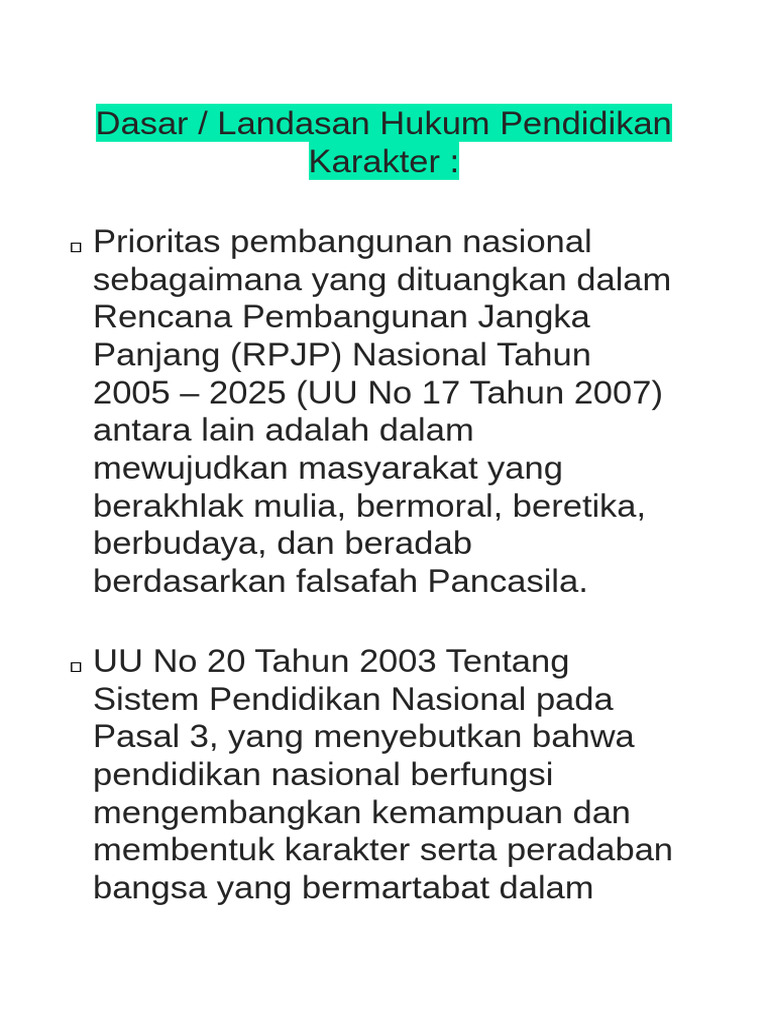 Landasan Dan Latar Belakang Pendidikan Karakter | PDF