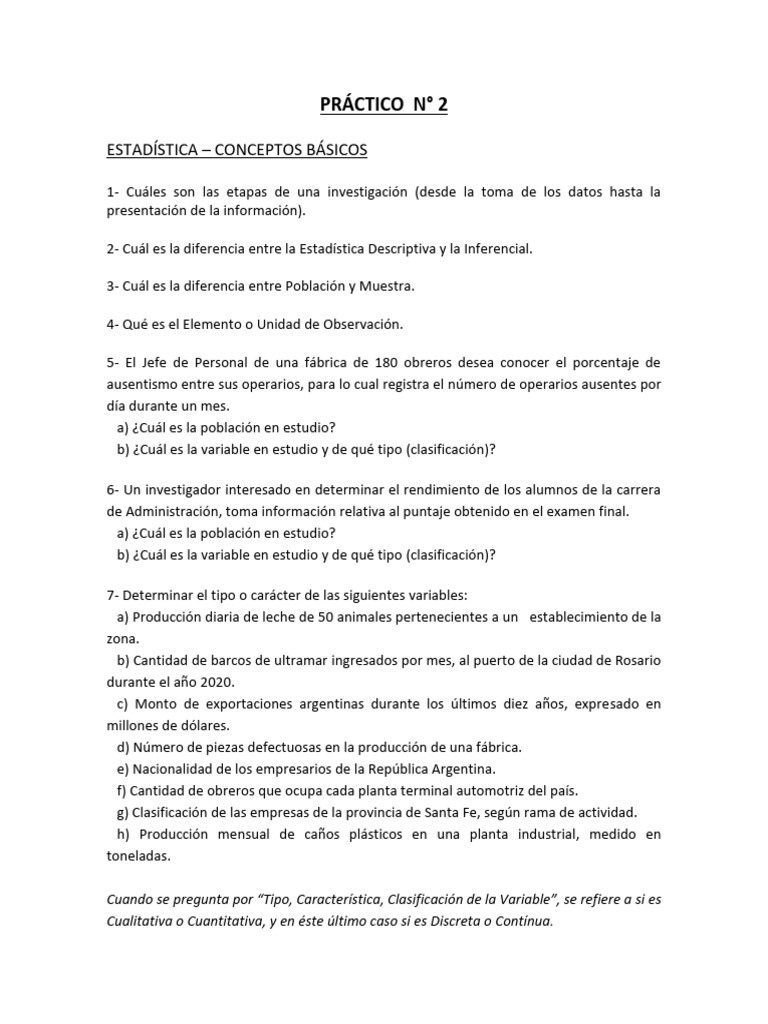 TP 2 Estad-Stica Conceptos B-Sicos | PDF