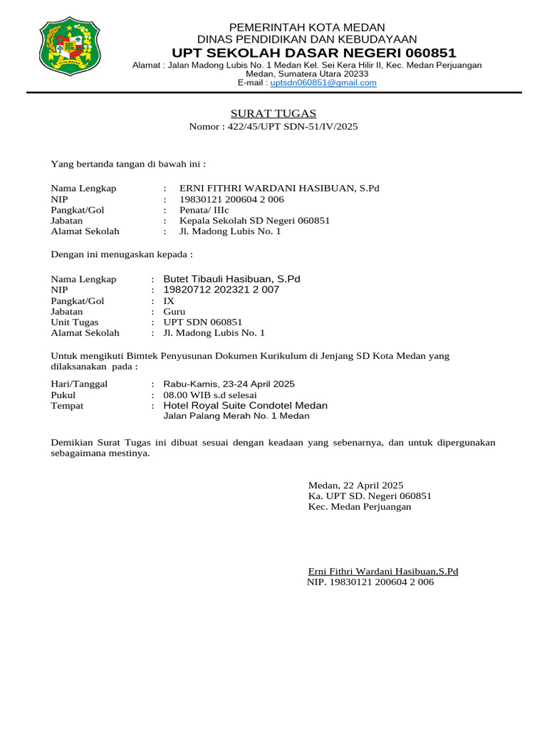 Surat Tugas Bimtek Pembuatan Soal Literasi Numerasi Jenjang SD 2025 (Butet) | PDF