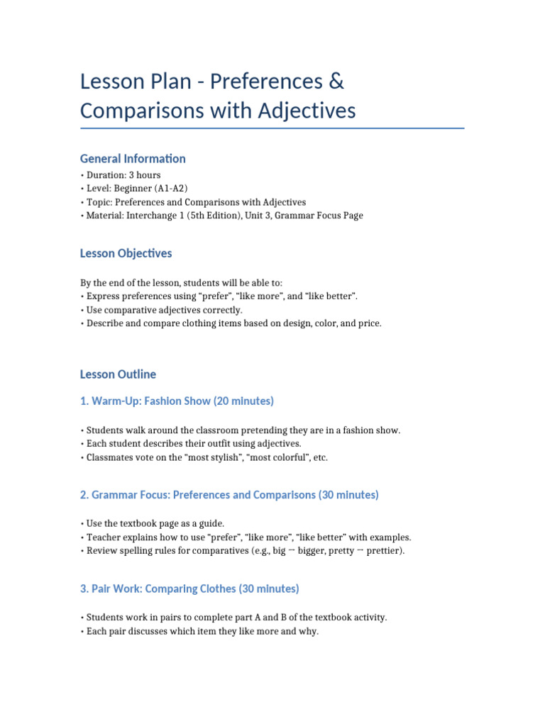 Lesson Plan Comparisons Interchange1 | PDF