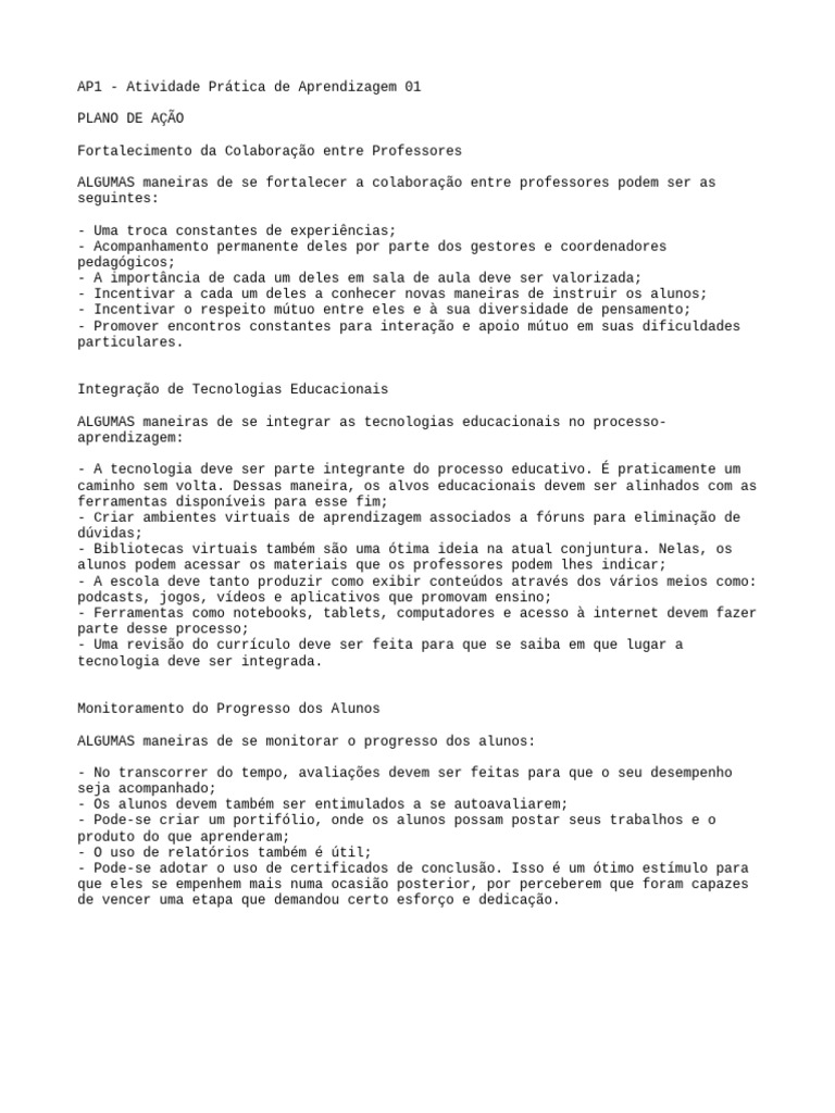 AP1 - Atividade Prática de Aprendizagem 01 | PDF